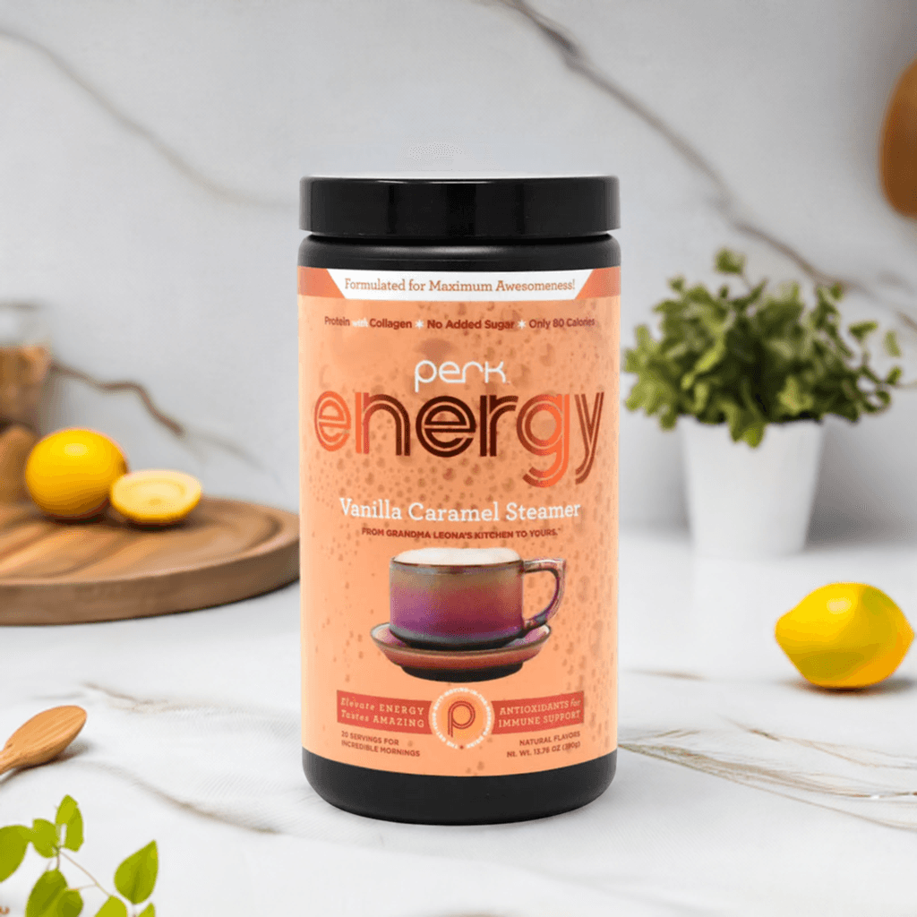 Perk Energy Vanilla Caramel Steamer – Organic Energy & Protein Boost ...